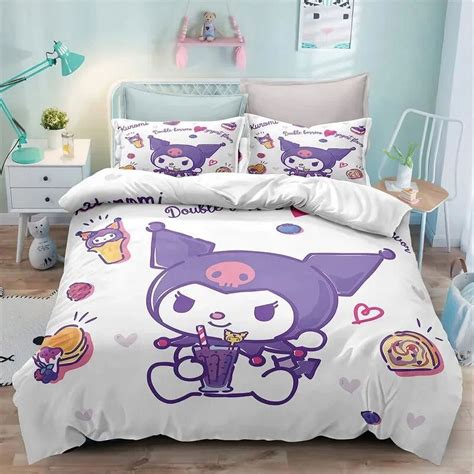 Girls Gothic Bed Set Twin Queen King Size Sanrio Kuromi Bedding Set Cartoon Anime Kuromi Melody