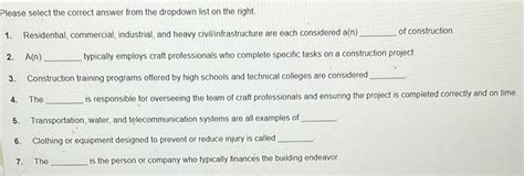 Please Select The Correct Answer From The Dropdown List On The Right