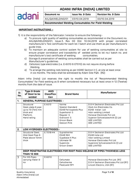 Welding Consumable List Field Welding Download Free Pdf Welding