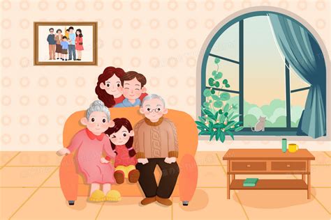 重阳节一家人其乐融融插画图片素材下载 psd格式 熊猫办公