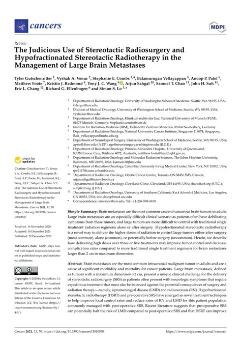 Pdf The Judicious Use Of Stereotactic Radiosurgery And Hypofractionated Stereotactic