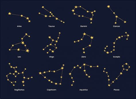 Conjunto De 12 Constelaciones De Signos Del Zodiaco Vector Premium
