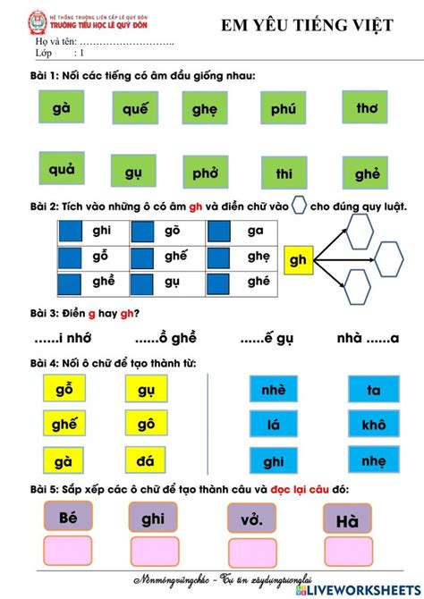 Lớp 1 - c-k g-gh ng-ngh worksheet | Phiếu bài tập, Giáo dục, Bài tập