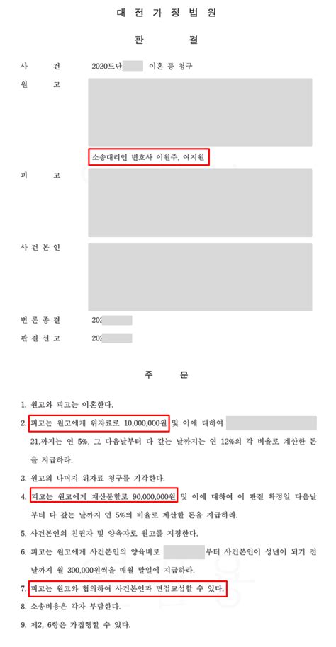 가정폭력 남편에 대한 이혼 위자료 재산분할 면접교섭 승소사례 법률사무소청록 대전변호사 이혼 형사 개인회생 파산