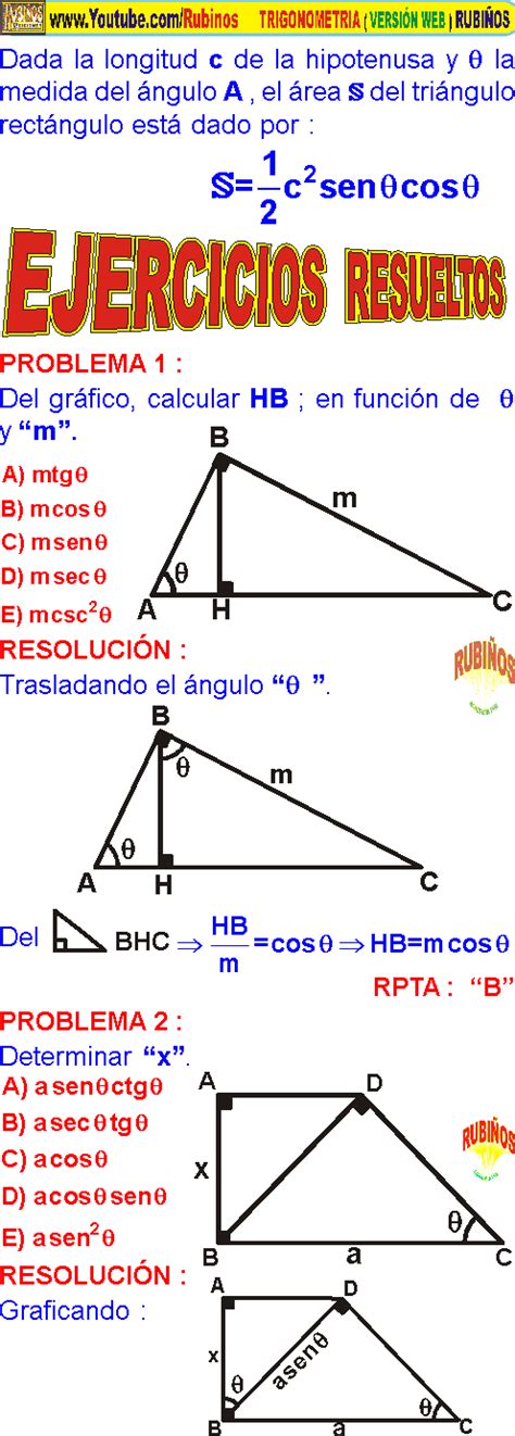 RESOLUCIÓN DE TRIÁNGULOS RECTÁNGULOS EJEMPLOS Y PROBLEMAS DESARROLLADOS