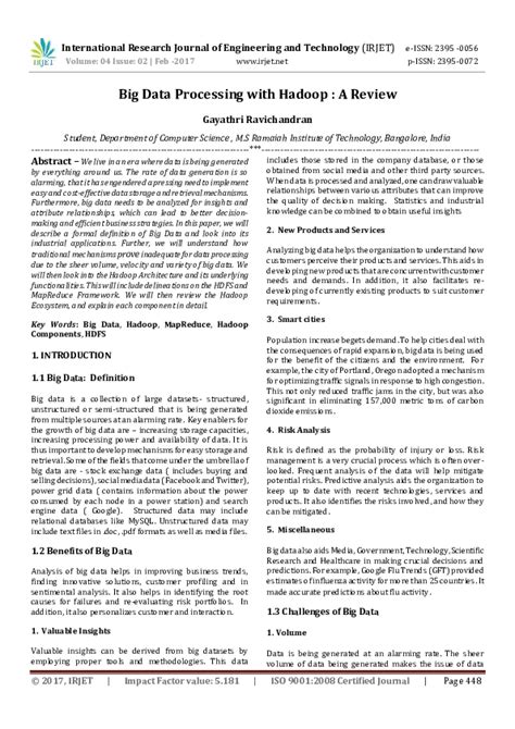 Pdf Irjet Big Data Processing With Hadoop A Review