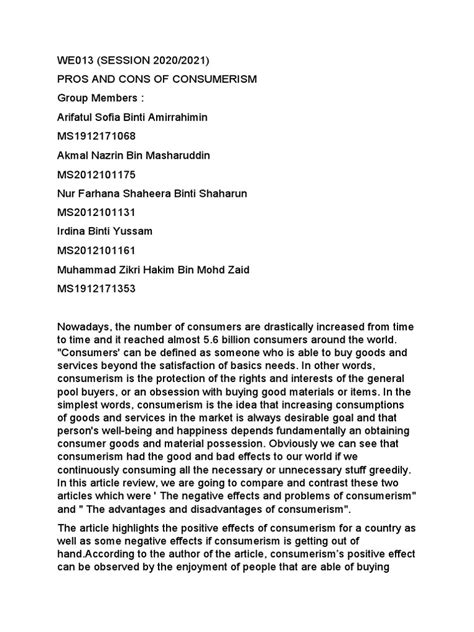 Pros And Cons Of Consumerism Pdf Consumerism Economics