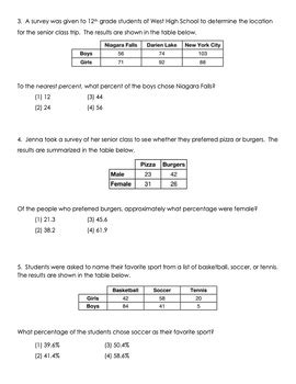 Two Way Frequency Tables Notes And Practice Algebra Regents