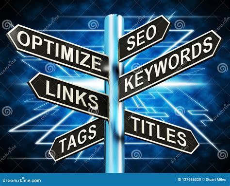 seo optimize keywords links signpost shows website 3d illustration