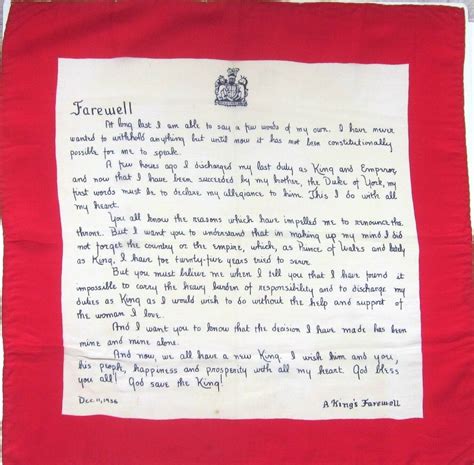 1937 Kind Edward V111 Abdication Speech On A Silk Scarf Exceptional