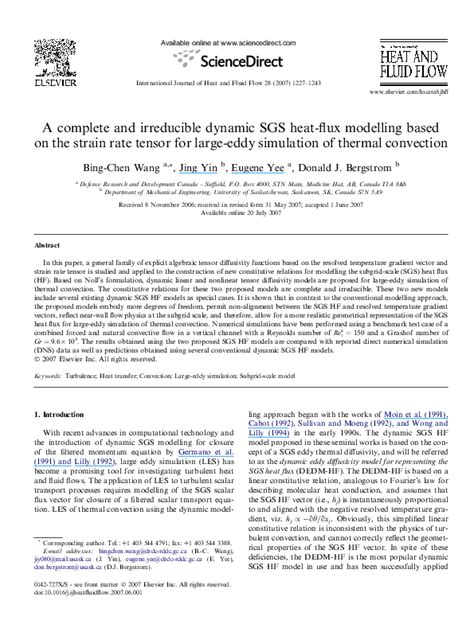 Pdf A Complete And Irreducible Dynamic Sgs Heat Flux Modelling Based On The Strain Rate Tensor