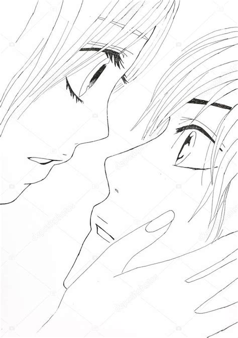 Dibujo En El Estilo De Anime Imagen Enamorada Chica Y El Chico En La