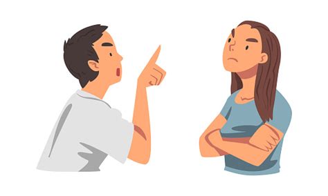 누군가에 대한 혐오감과 반감을 표현하는 화난 눈살을 찌푸리게 하는 남자와 여자 캐릭터 벡터 세트 몸짓에 대한 스톡 벡터 아트 및