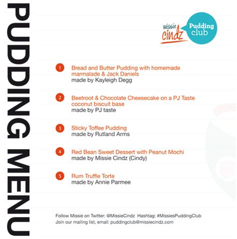 The Pudding Club Menu Missies Diary