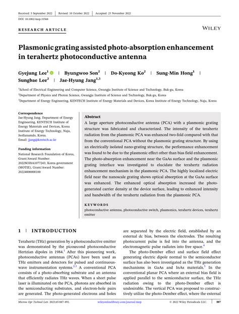 Plasmonic Grating Assisted Photo‐absorption Enhancement In Terahertz
