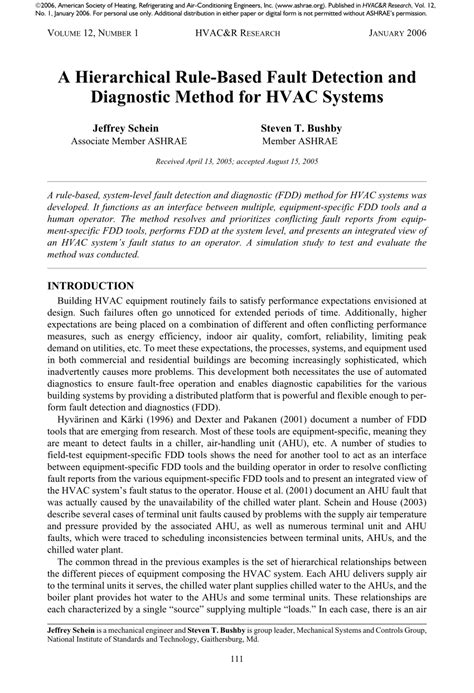 Pdf A Hierarchical Rule Based Fault Detection And Diagnostic Method