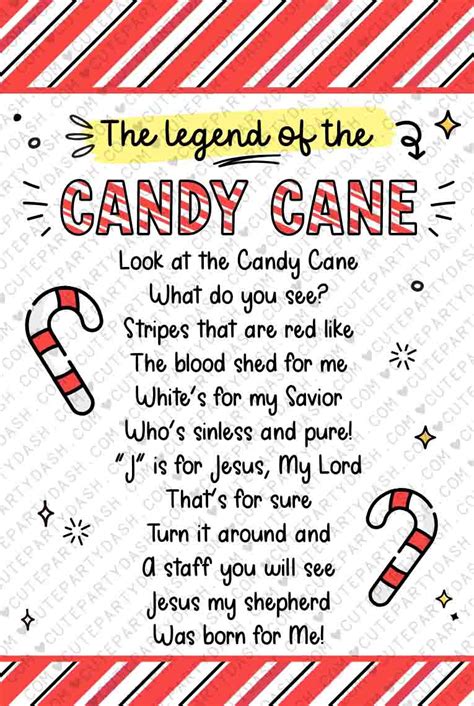 Legend Of The Candy Cane Printable Tag Instant Download Cute Party Dash