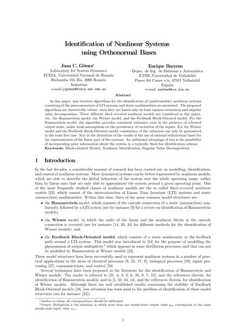 Pdf Identiflcation Of Nonlinear Systems Using Orthonormal Bases