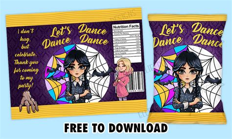 Free Wednesday Addams Party Decorations Chip Bags Printables