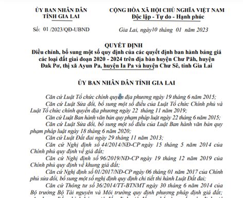 Bảng Giá đất Tỉnh Gia Lai Năm 2023 Cập Nhật Mới Nhất