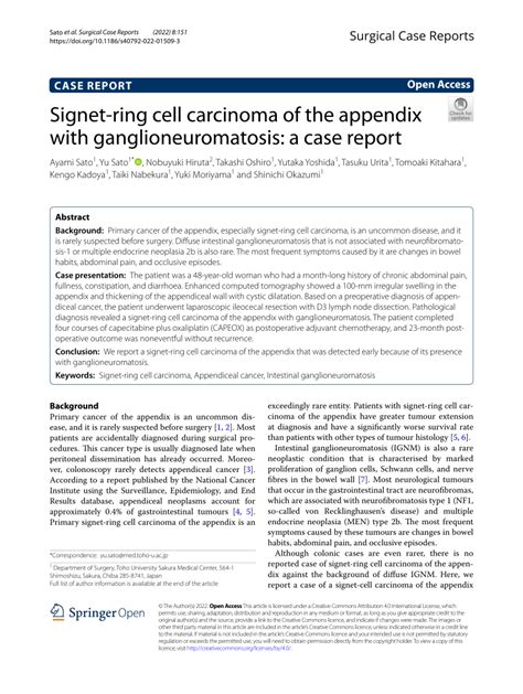 Pdf Signet Ring Cell Carcinoma Of The Appendix With