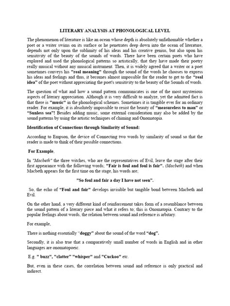 Literary Analysis At Phonetic Level Pdf Word Linguistics