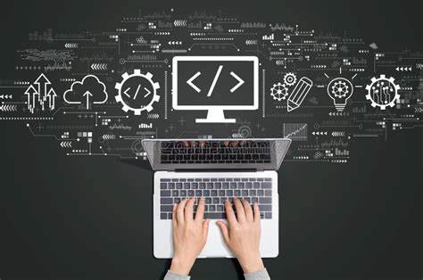 Web Development Concept With Person Using Laptop Stock Illustration