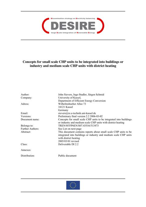 Pdf Concepts For Small Scale Chp Units To Be Integrated Into Buildings Or Industry And Medium