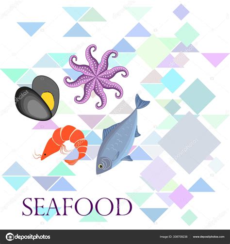 Seafood Vector Illustration Fresh Sea Fish Mussel Shrimp Octopus Stock