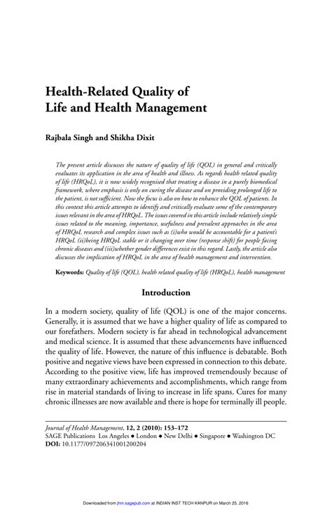 PDF Health Related Quality Of Life And Health Management