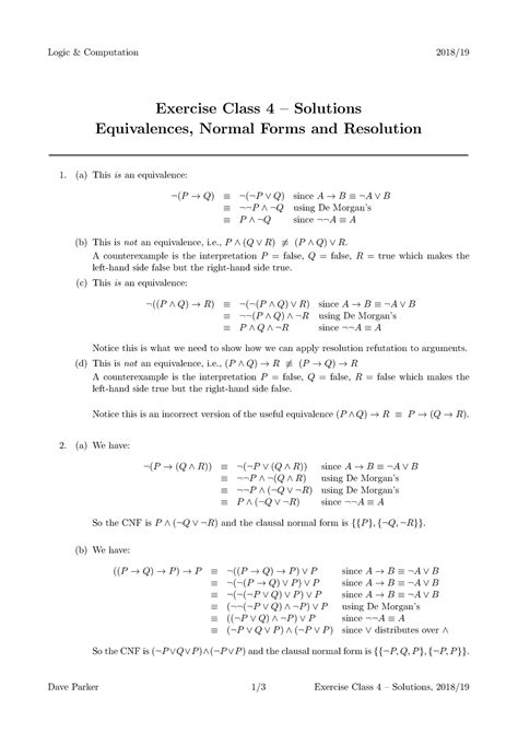 Ex4soln Ex 4 Solutions Logic Computation 2018 19 Exercise Class 4 Solutions Studocu