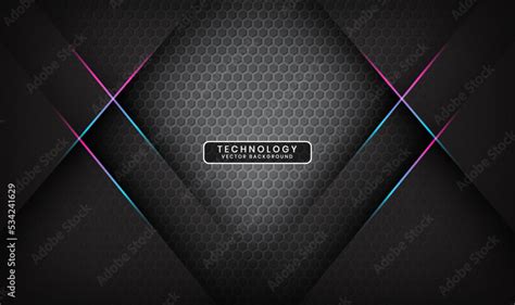 3d Gray Techno Abstract Background Overlap Layer On Dark Space With Blue Pink Line Decoration