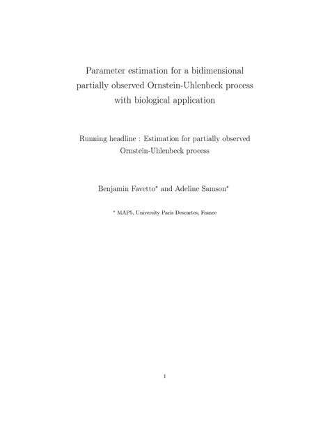 Article Parameter Estimation For A Bidimensional Partially Observed Ornstein Uhlenbeck