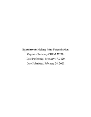 Organic Chem Lab Report 1 Melting Points Warning TT Undefined