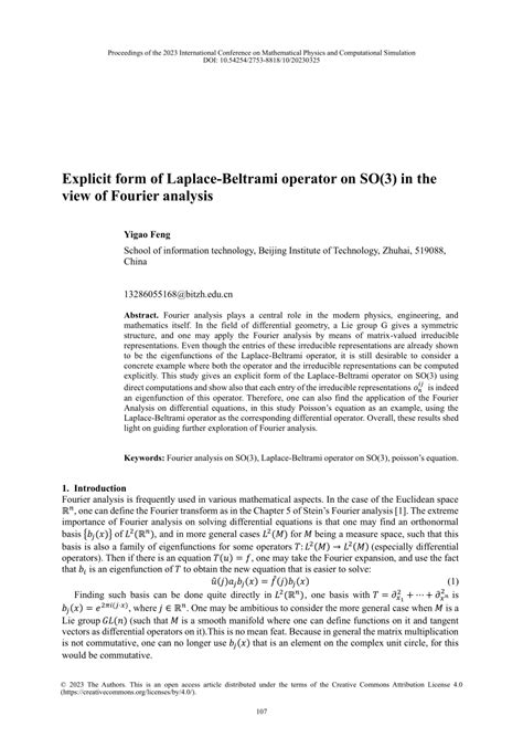 Pdf Explicit Form Of Laplace Beltrami Operator On So 3 In The View Of Fourier Analysis