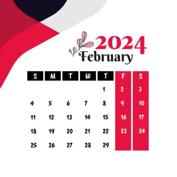 February 2024 Monthly Calendar Vector February 2024 February 2024