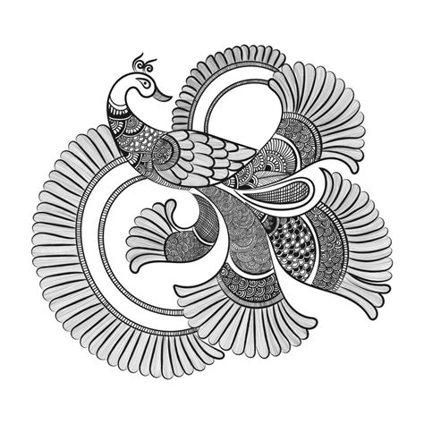 Peacock And Flower Hand Drawn Line Art Design Free Vector 38151251