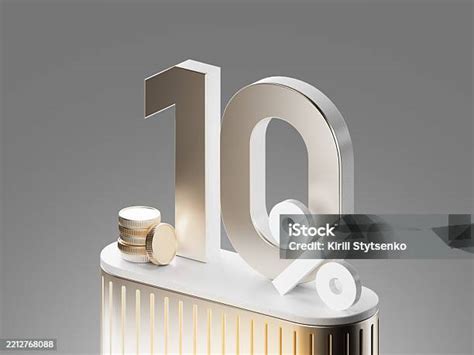금속성 질감과 동전 더미가 있는 큰 흰색 10 기호의 3d 아이콘으로 할인 저축 또는 이자율을 나타냅니다 0명에 대한 스톡 사진 및 기타 이미지 Istock