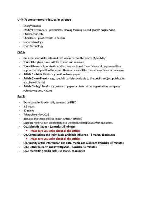 Unit 7 Exam Guide On Contemporary Issues In Science And Questions