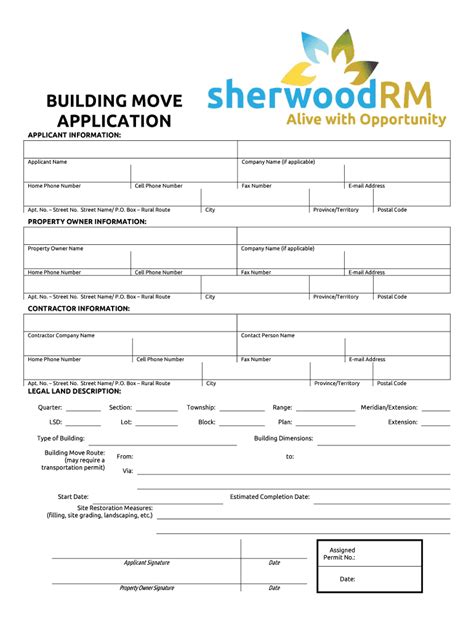 Fillable Online Rmofsherwood Building Move Application Rm Of Sherwood