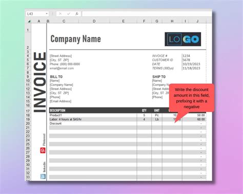 Invoice Template Excel And Google Sheets Easy Invoice Template With Discount And Tax Rate
