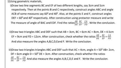 1 Using Geometric Materials Idraw Two Line Segments B C And Ef Of Two