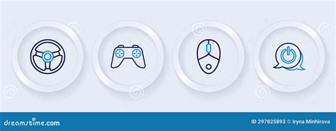 Set Line Power Button Computer Mouse Game Controller Or Joystick And Racing Simulator Icon