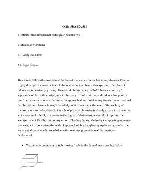 Chemistry Course 1 Infinite Three Dimensional Rectangular Potential