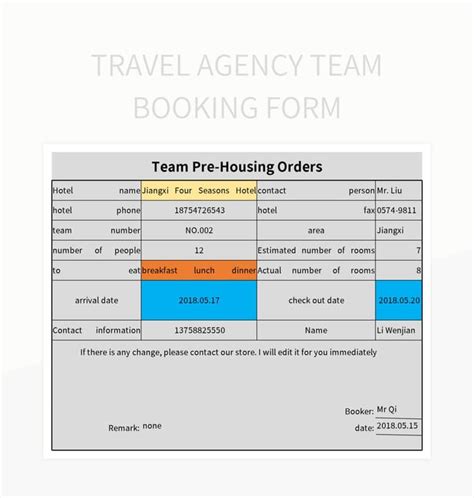 Free Booking Form Templates For Google Sheets And Microsoft Excel Slidesdocs