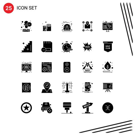 Pack Of 25 Creative Solid Glyphs Of Coding Area Camp Chip Location Editable Vector Design