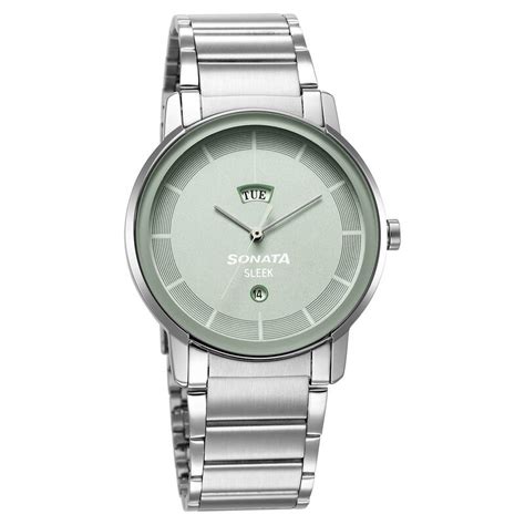 buy online sonata sleek green dial analog with day and date watch for men 7147sm01 sonata