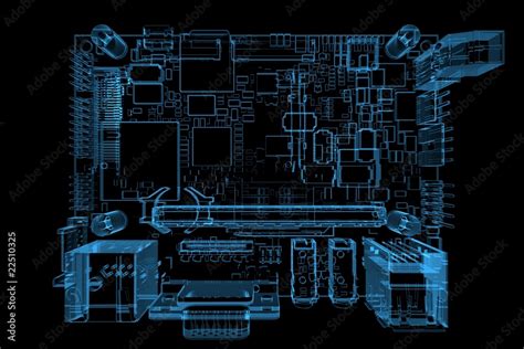 Computer Motherboard D Rendered Xray Blue Transparent Stock Illustration Adobe Stock