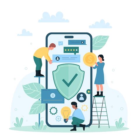 Premium Vector Mobile App Safety Cybersecurity Tiny People Protect