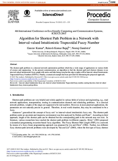 Pdf Algorithm For Shortest Path Problem In A Network With Interval